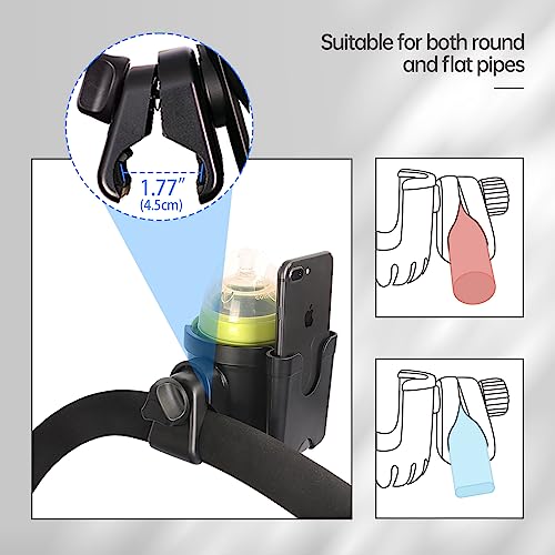 YUSOUWEY Stroller Cup Holder (2 in 1, with Phone Holder), Stability and Convenience Make Your Life Easier, Anti-Slip Clip, 360° Rotating, Suitable for Baby Strollers, Walkers, Shopping Carts