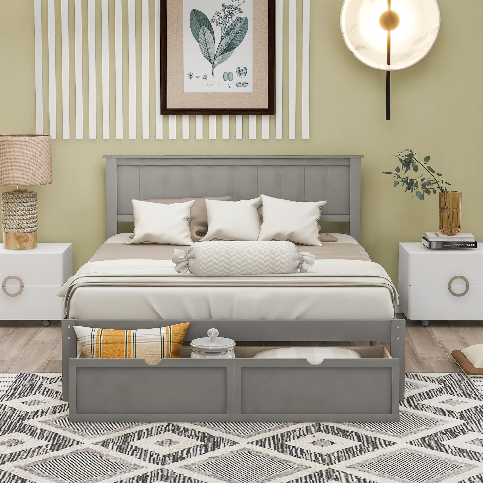 Harper & Bright Designs Kids Full Bed Frame with LED Lights & House-Shaped Headboard, Wood Full Size Platform Bed for Kids Teens, No Box Spring Needed (Walnut+Milk White)