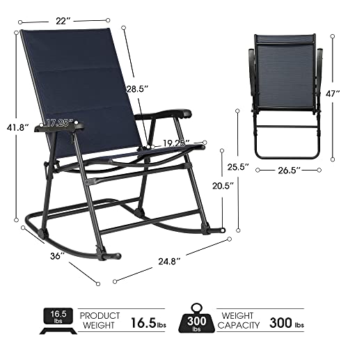 NATURAL EXPRESSIONS Folding Patio Rocking Chairs,Outdoor Oversized Textilene & 3D Mesh Fabric Rocker with High Back Hard Armrest,Portable Rocking Chair for Garden, Backyard, Porch, 300lb