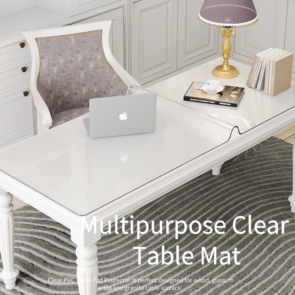 Clear Table Protector - 1.5mm Thick Plastic Clear Desk Pad, Desk Protector Clear, Waterproof Vinyl Clear Table Cover for Kitchen, Coffee Table, Writing Desk (Clear 1.5mm, 40x72)