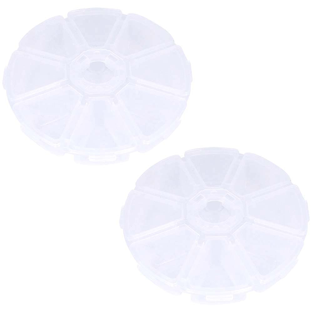 lasenersm 2 Packs Diamond-Paint-Art Storage Box 8 Grids Diamond-Paint-Art Container Plastic Round Bead Storage Containers Jewelry Organizer Storage Container Nail Art Storage Case, Transparent