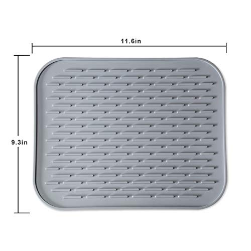 Silicone Dish Drying Mat for Multiple Usage,Easy Clean,Eco-Friendly,Super Sturdy Silicone Heat Resistant Trivet, Dishwasher Safe,Dish Draining Mat,Sink Mat (Gray&Small-11.6×9.3inch)
