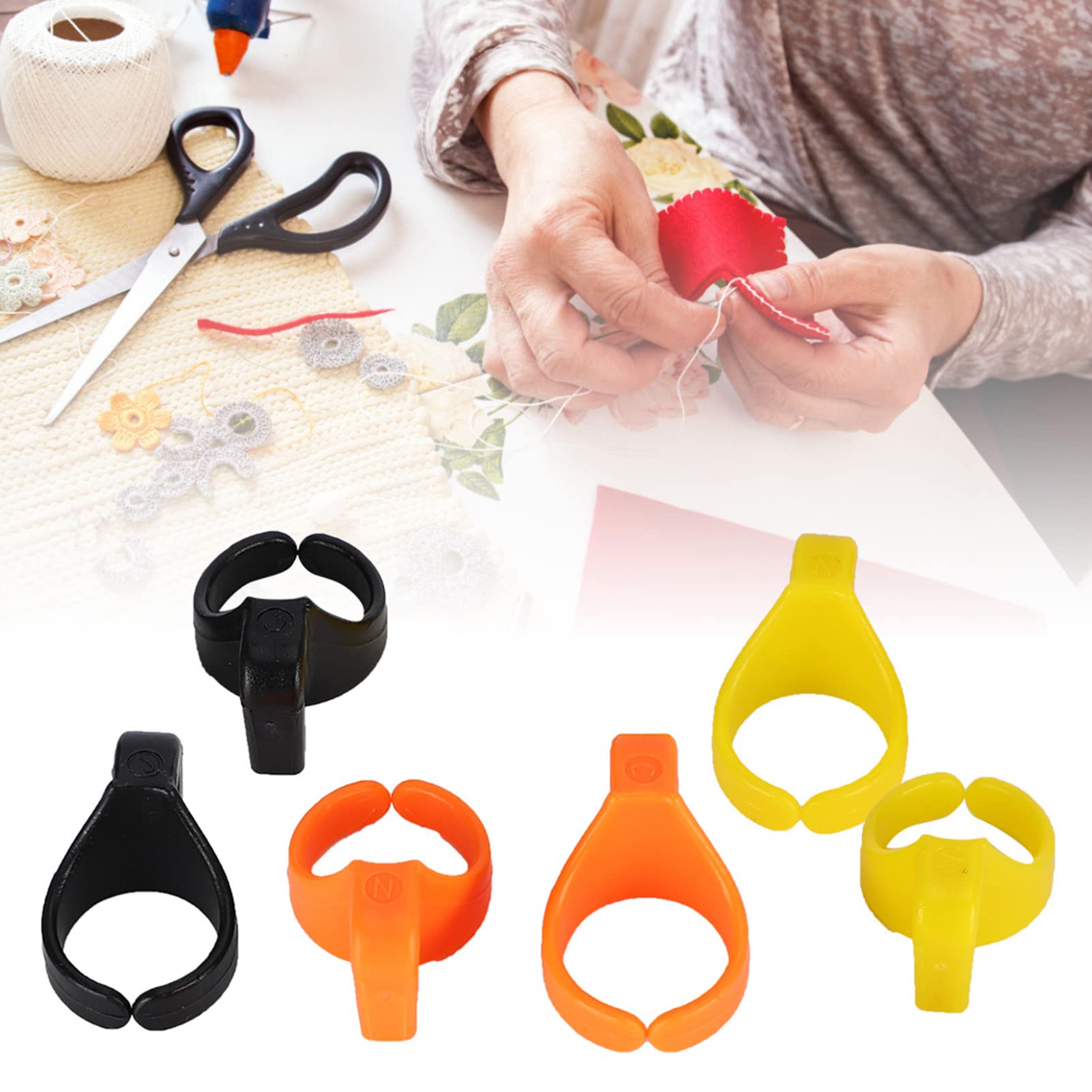 Joyzan Thread Cutter Finger Rings, Plastic Thimble Yarn Portable Needlework Cutting Tool Set Hand Sewing Notions Supplies Knitting Sharp Blades Quilting Embroidery Fishing Line Handcraft Knife 6Pcs