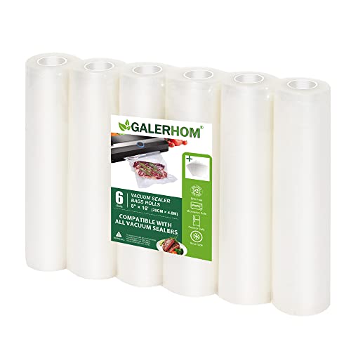 Vacuum Sealer Bags, 6 Pack BPA FREE 8"x16' Food Vacuum Bags Rolls Heavy Duty Vacuum Seal Bags for Food Seal a Meal Bags, Commercial Grade Vacuum Sealer Rolls for Meal Prep Sous Vide Food Storage 