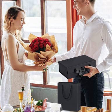 Gift Box with Satin Ribbon,9.1*6.1*2.7Inches black Collapsible Gift Box with Magnetic Lid, with Gift Card, Envelope, Shredded Paper Filler,for Bridesmaid Proposal Gift, Graduation, Holiday, Birthday Party Favor,(1 Pcs)