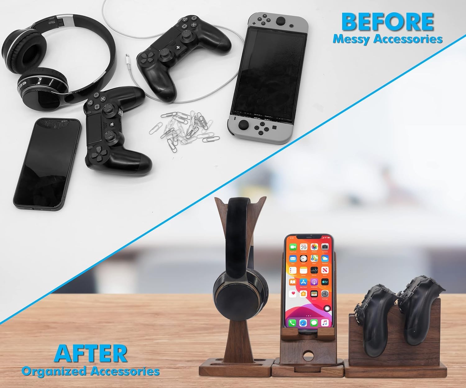 Gooin Global Gamer Gift for Men, Adjustable Controller Organizer with Headphone Holder, Rotating Phone, Game Controller Stand - Gift Idea for Game Lover on Birthday, Anniversary, Christmas