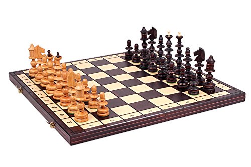 The Alcazar Chess Set an Unique Hand Crafted Wood Chess Pieces with a 5 inch King, 22.8 inch Wooden Chess Board that Folds for Chess Piece Storage