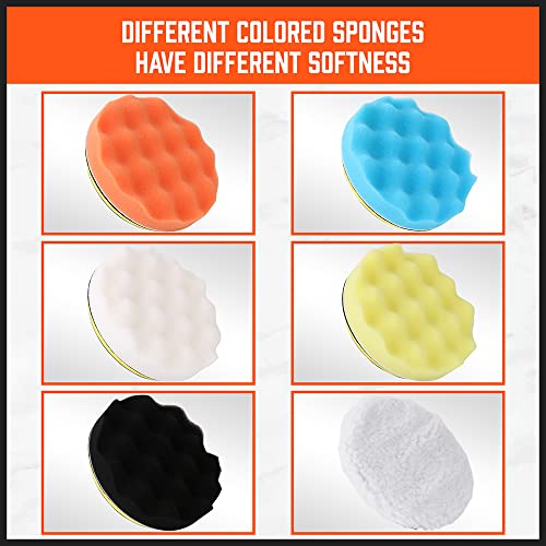 HORUSDY 6" Buffing Pad Kit, Polishing Pad Kit for 6 Inch Backing Plate Compound Buffing Sponge and Woolen Pads Cutting Polishing Pad Kit for Car Buffer Polisher, Polishing and Waxing.