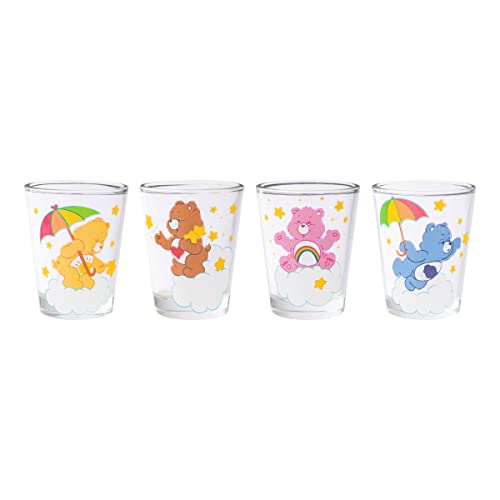Silver Buffalo Care Bears Clouds 4-Pack Mini Glass Set, 1.5 Ounces