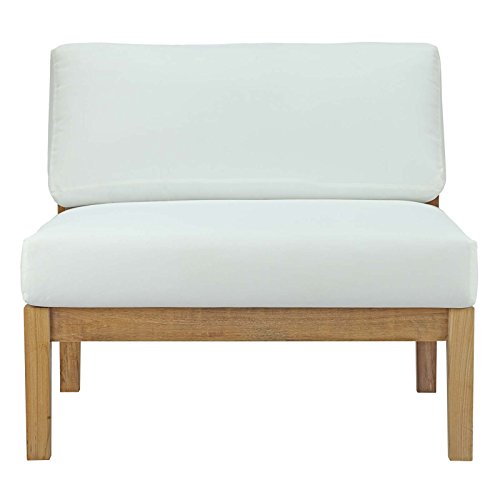 Modway Bayport Teak Wood Outdoor Patio Armless Chair in Natural White