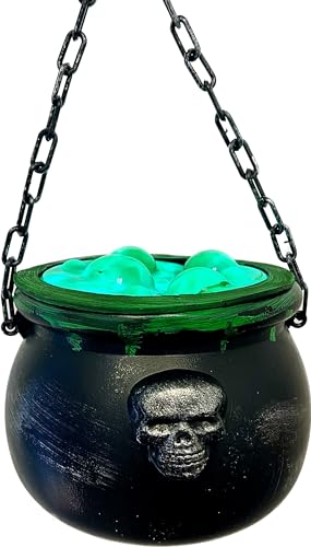 GIFTEXPRESS 8 Inches Special Effect Halloween Black Cauldron with Light-up Green Potion, Witch Cauldron with Brew Sound Effects for Halloween Decoration, Horror Scene Witch Holiday Décor Theme Party