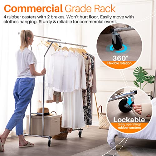 HOKEEPER 330 Lbs Heavy Duty Garment Rack for Hanging Clothes Commercial Clothing Rack with Rubber Wheels Rolling Clothes Rack Collapsible Portable Chrome Finish, S001-4