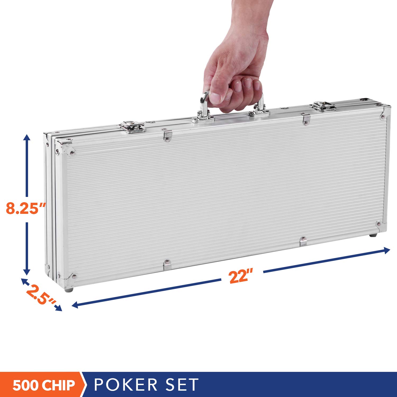 Rally and Roar Professional Poker Set w/ Hard Case, 2 Card Decks, 5 Dice, 3 Buttons - 500 Chips
