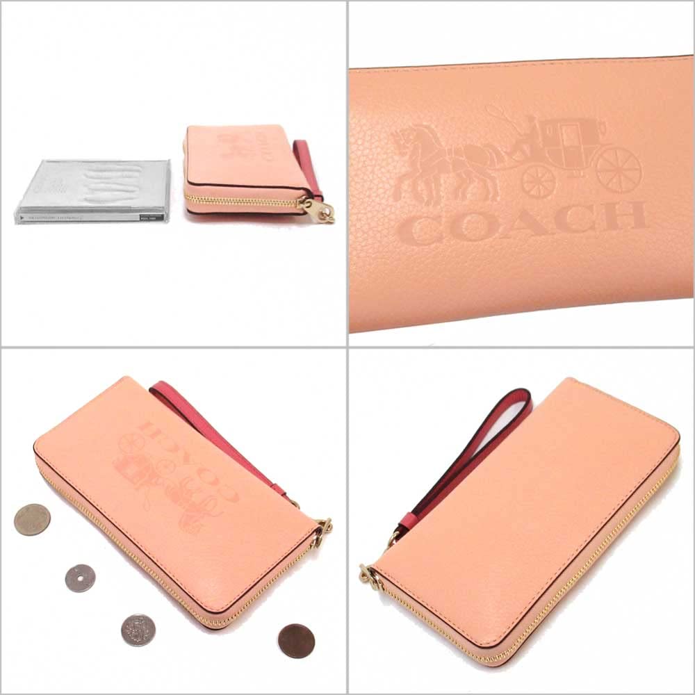 Coach Women's Long Zip Around Wallet in Pebbled Leather (Horse & Carriage - Colorblock - Faded Blush Multi)