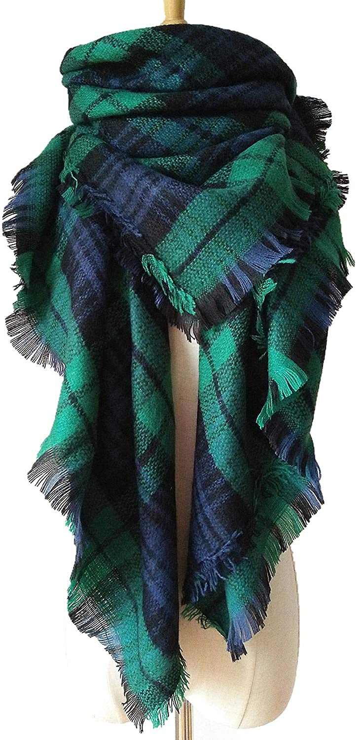 Chalier Plaid Blanket Scarf Winter Fall Scarfs for Women, Warm Soft Chunky Oversized Tartan Shawls Wraps Scarves(Green)