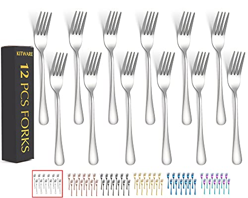 Silver Salad Forks Set of 12 pieces,Stainless Steel Flatware Forks 6.8 inch,Mirror Polish Small Utensils, New Kitchen Essentials Cutlery Set Dishwasher Safe
