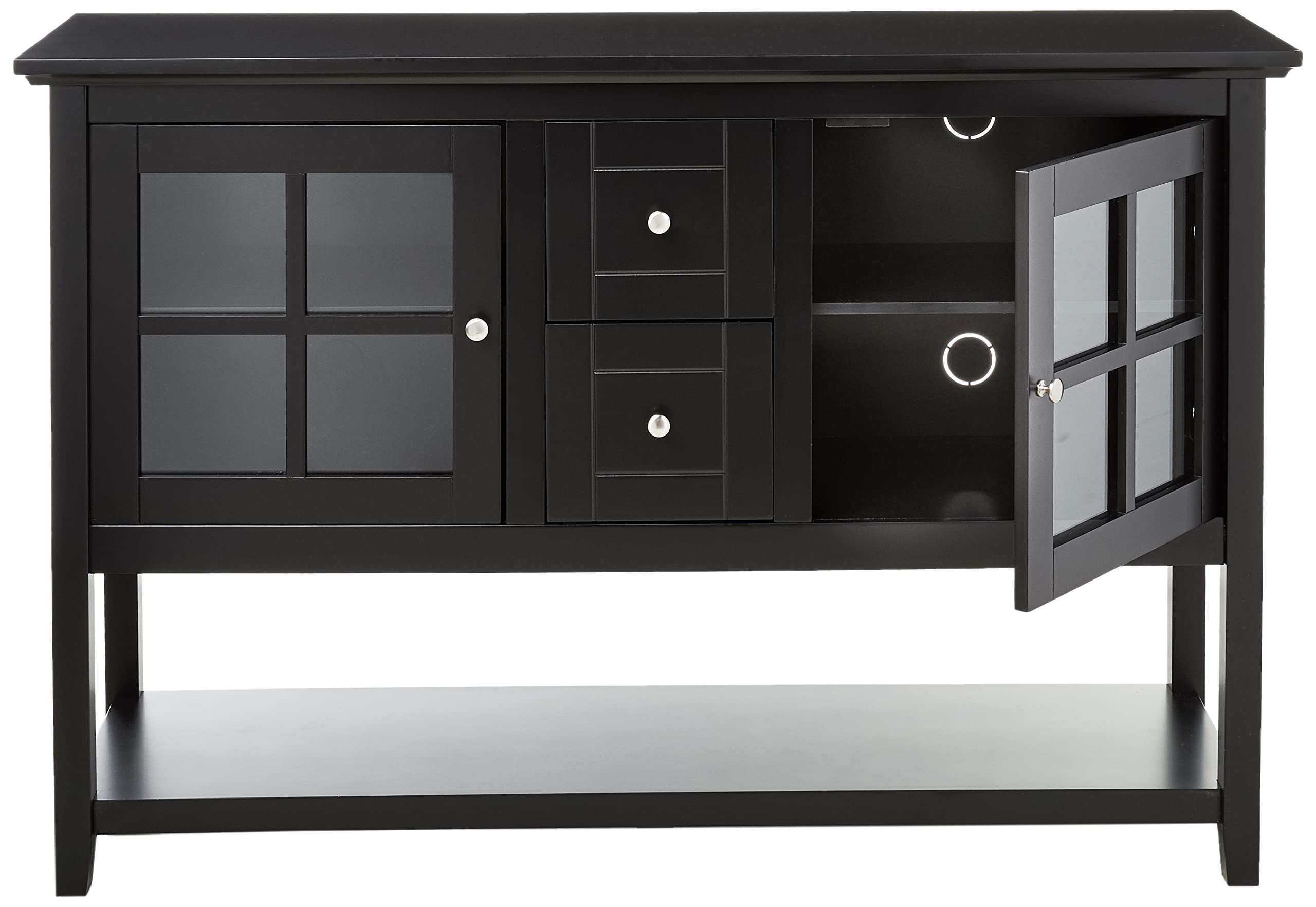 Walker Edison Charlotte Classic Glass Door Storage Buffet, 52 Inch, Black