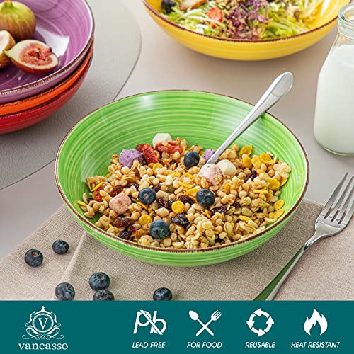 vancasso Bonita Pasta Bowls 38 oz, Large Ceramic Salad Bowls, Pasta Plates Bowl set of 6, Microwave & Dishwasher Safe Soup Bowls, Serving Bowls, Assorted Colors