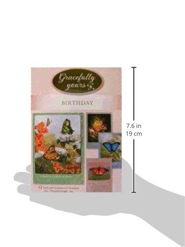 Gracefully Yours Blessed Birthday Greeting Cards Featuring Butterflies by Artist Larry Martin, 12, 4 Designs/3 Each with Scripture Message