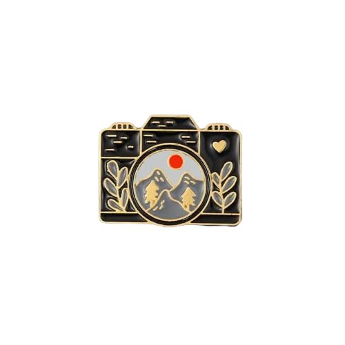 Camera Enamel Pin Mountains Artistic