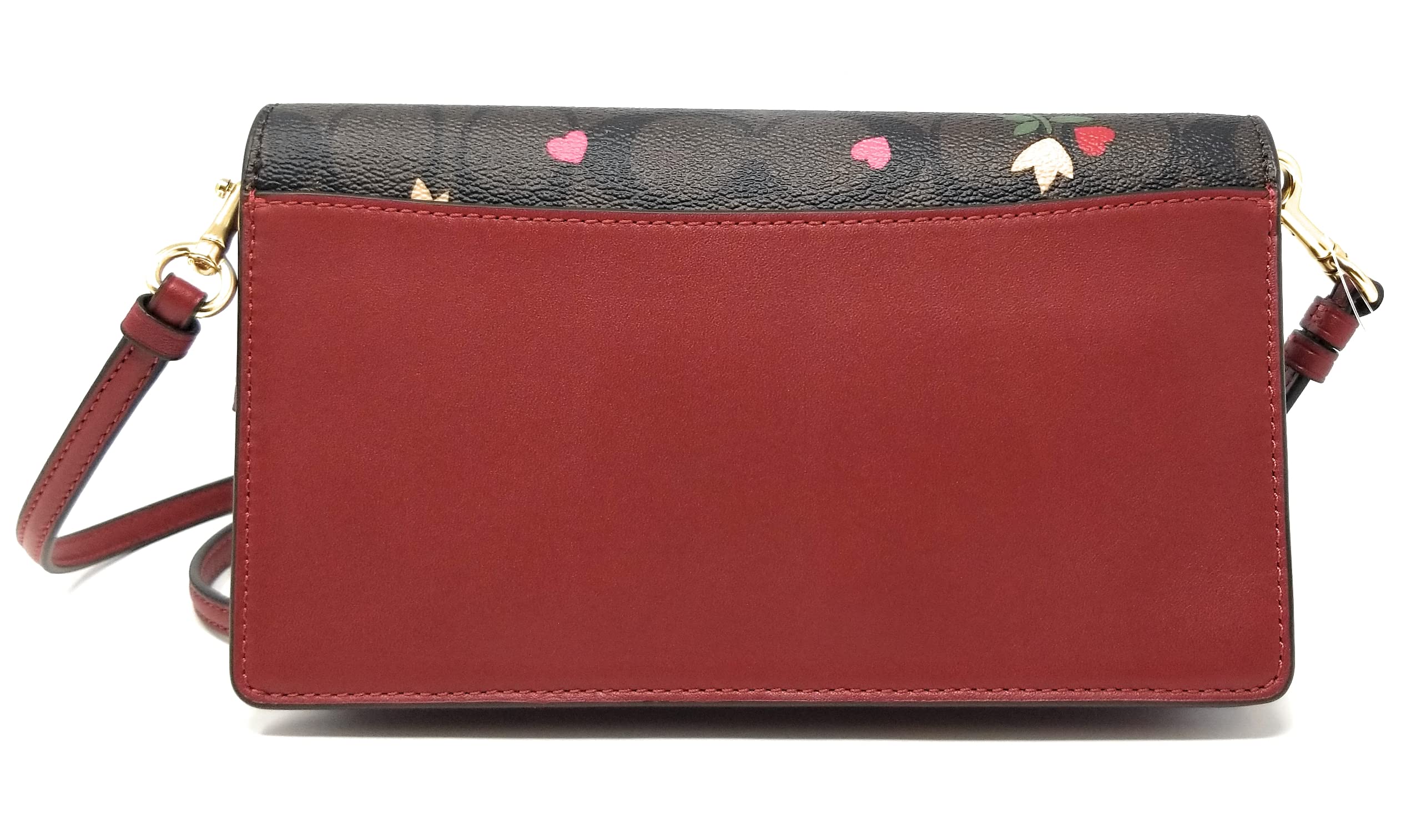 Coach Womens Anna Foldover Crossbody Clutch (Signature Canvas - Heart Petal Print - Brown Multi)