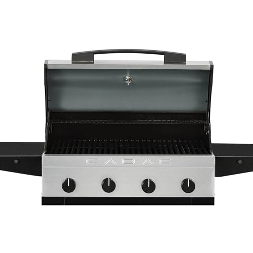 Cadac Entertainer 4 Propane Gas BBQ Grill with 4 Burners, plus Open Cart with Sides Tables and Tank Storage Shelf