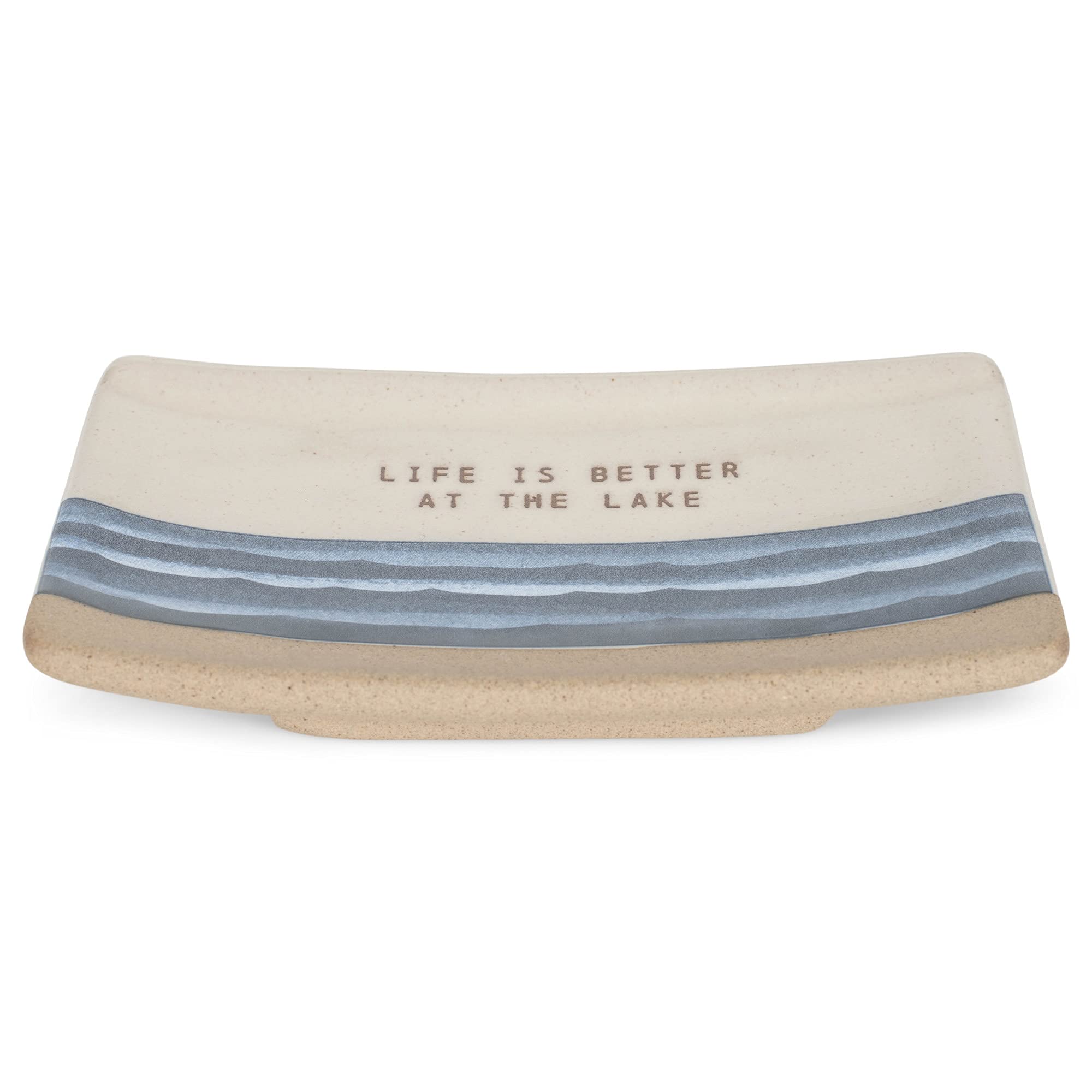Demdaco Life is Better at the Lake Blue 6 x 3.5 Stoneware Everyday Kitchen Rectangle Spoon Rest