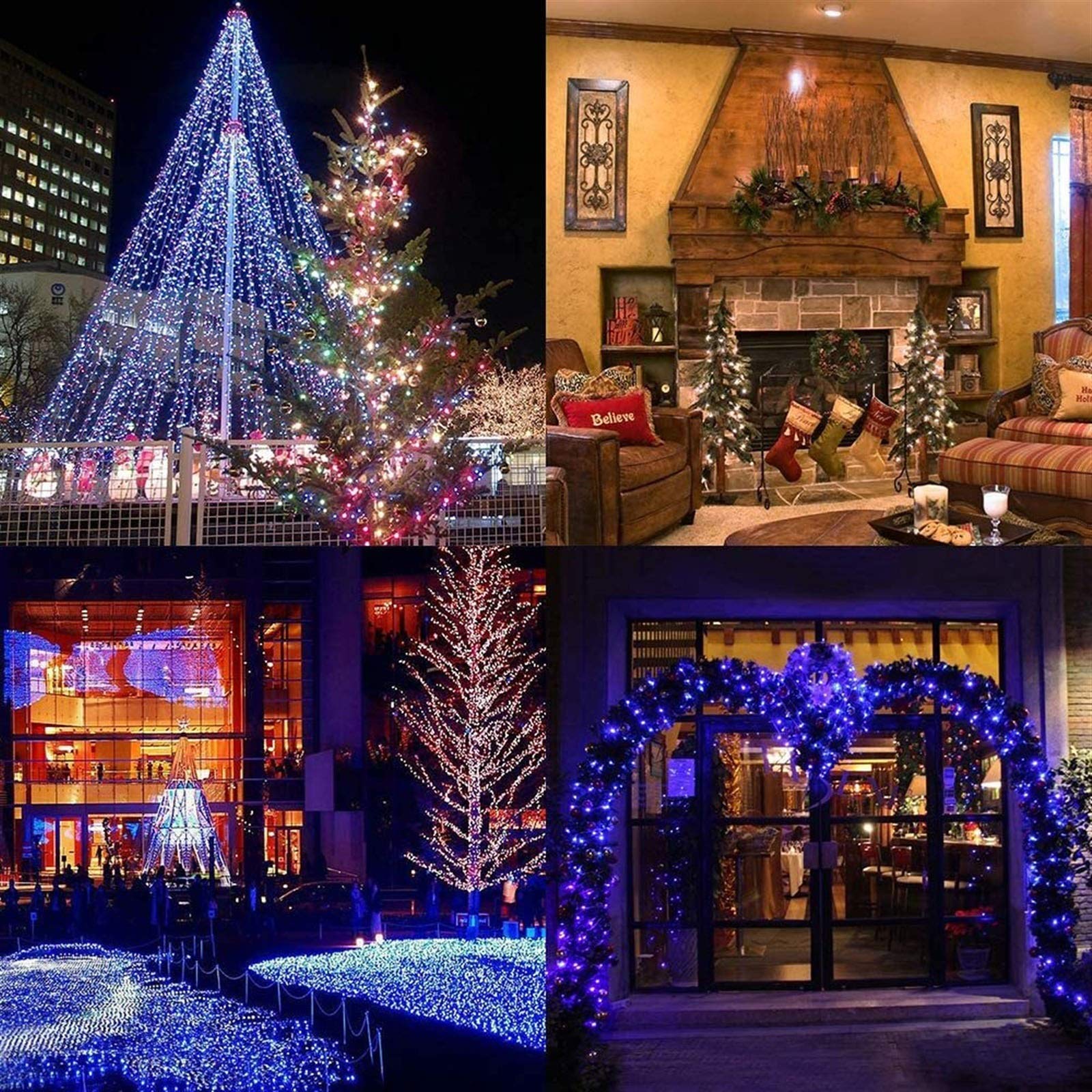 ZBM--ZBM Solar LED Fairy String Lights Outdoor, (100 LED~500 LED 8 Modes) 12m Copper Wire Solar Garden Lights Waterproof For Halloween Christmas Tree Garden Home Wedding Party Rope Lights luces de had