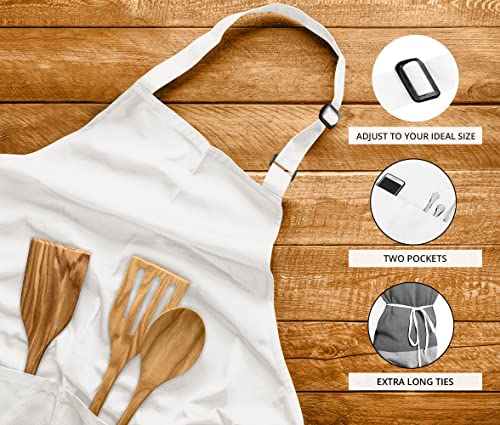 Utopia Kitchen Adjustable Bib Apron (10-Pack) Water Oil Resistant Chef Cooking Kitchen Mens Womens Waitress Server Work Aprons with Pockets (White)