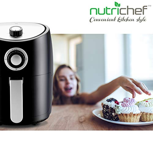 NutriChef Oven 2 Quart-1000w Power Oilless Dry Machine Large Capacity Family Size Air Fryer Removable Deep Non-Stick Teflon Fry Basket, Roasting Plate PKAIR, avarage, Black
