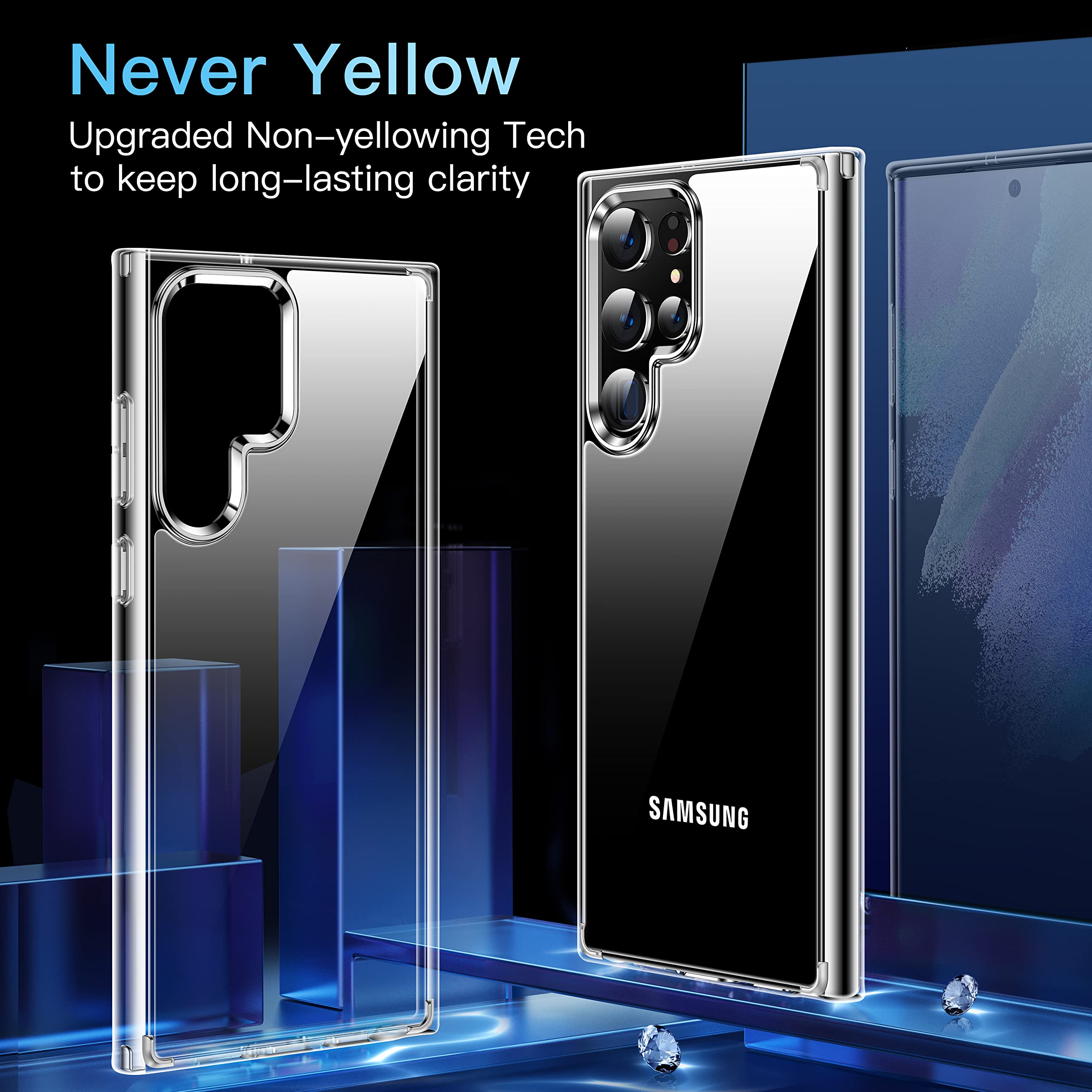 CASEKOO for Samsung Galaxy S22 Ultra Case Crystal Clear [Never Yellow] [Military Grade Drop Protection] Hard Back & Soft Bumper, Slim Thin Protective Shockproof Phone case 6.8'' 2022, Clear