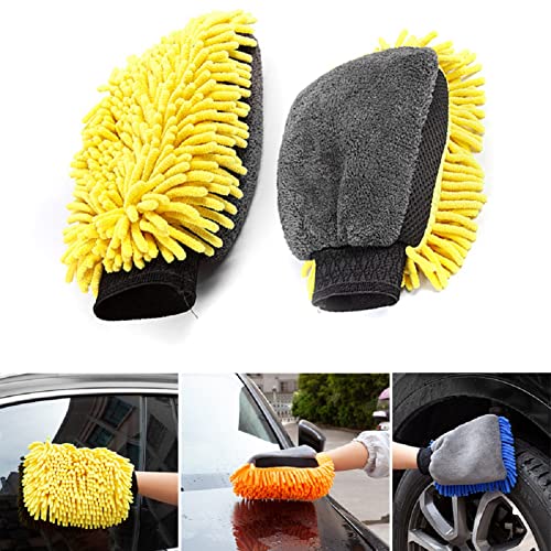 InfantLY Bright Dual-Sided Car Wash Mitts,Car Microfiber Chenille Gloves Thick Cleaning Mitt Scratch-Free Auto Care Double-Faced Glove for Clean Cars Trucks Motorcycles
