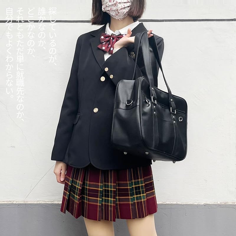 Chillpaper Large Japanese Style Bookbag Shoulder Bag,Faux Leather Messenger Crossbody Bag with Pink Pompom Stripe Strap (A3 Big Size, Black Heart Window)