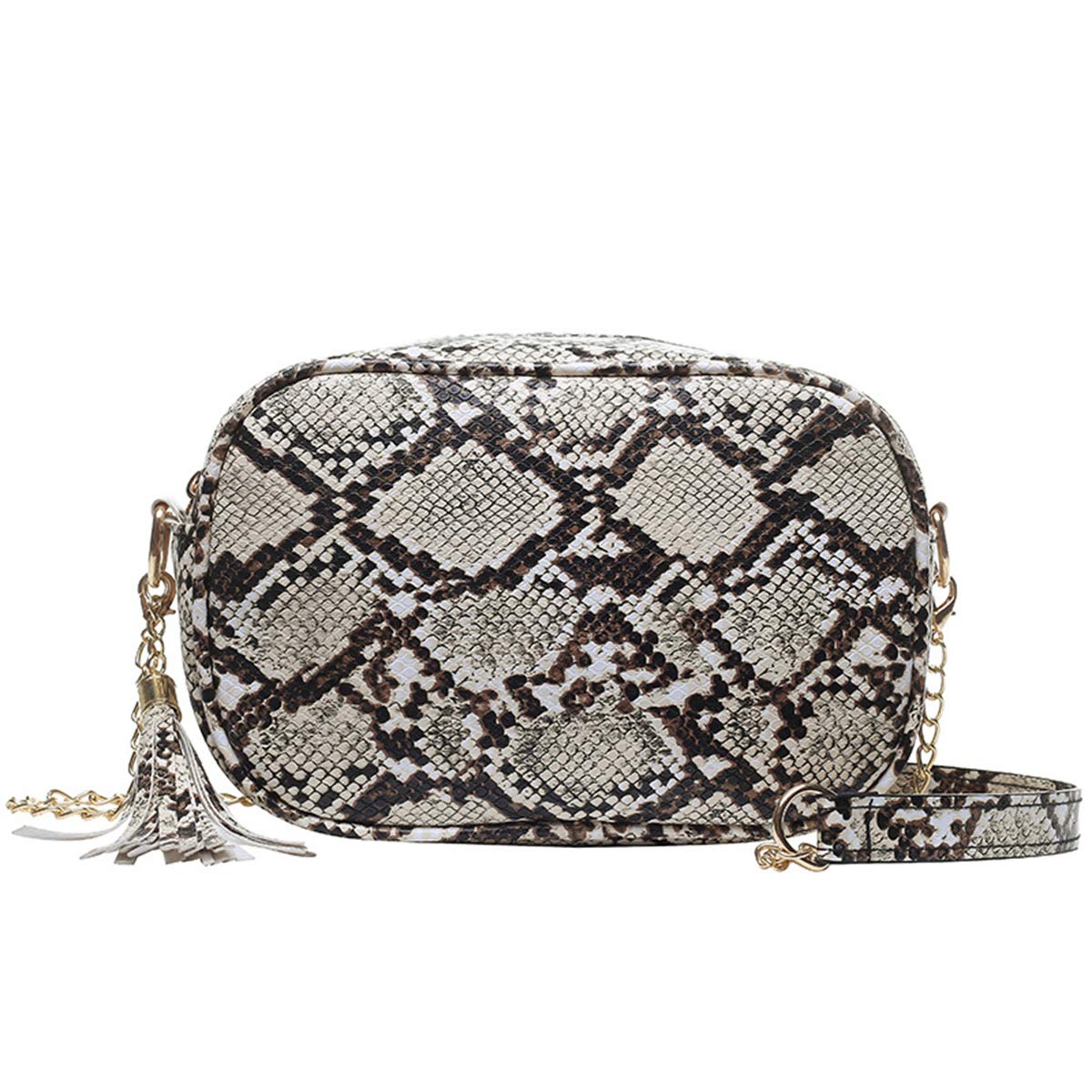 RARITYUS Women Girls Snakeskin Crossbody Purse Shoulder Bag with Fashion Cute Tassels Adjustable Strap for Women Teen Girls