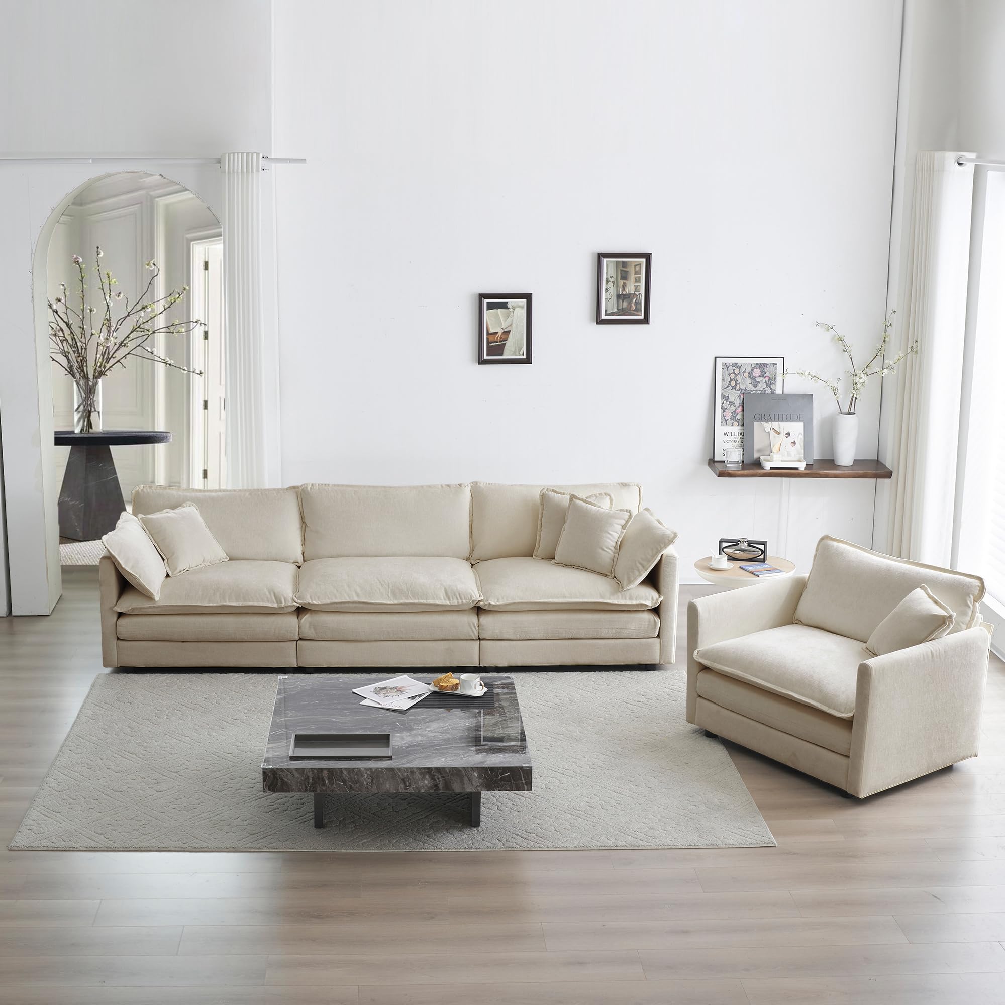 JURMALYN Single Sofa Modular Couch Free Combination Sectional Sofa Couch, Chenille Fabric Upholstered Sofa Comfy Reading Lounge Armchair for Small Spaces, Apartment, Bedroom, Office, Beige