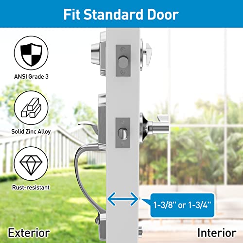 HOSOM Front Door Handle Set, Exterior Door Lock Set with Deadbolt, Single Cylinder, Reversible for Right and Left Handed Doors, Satin Nickel