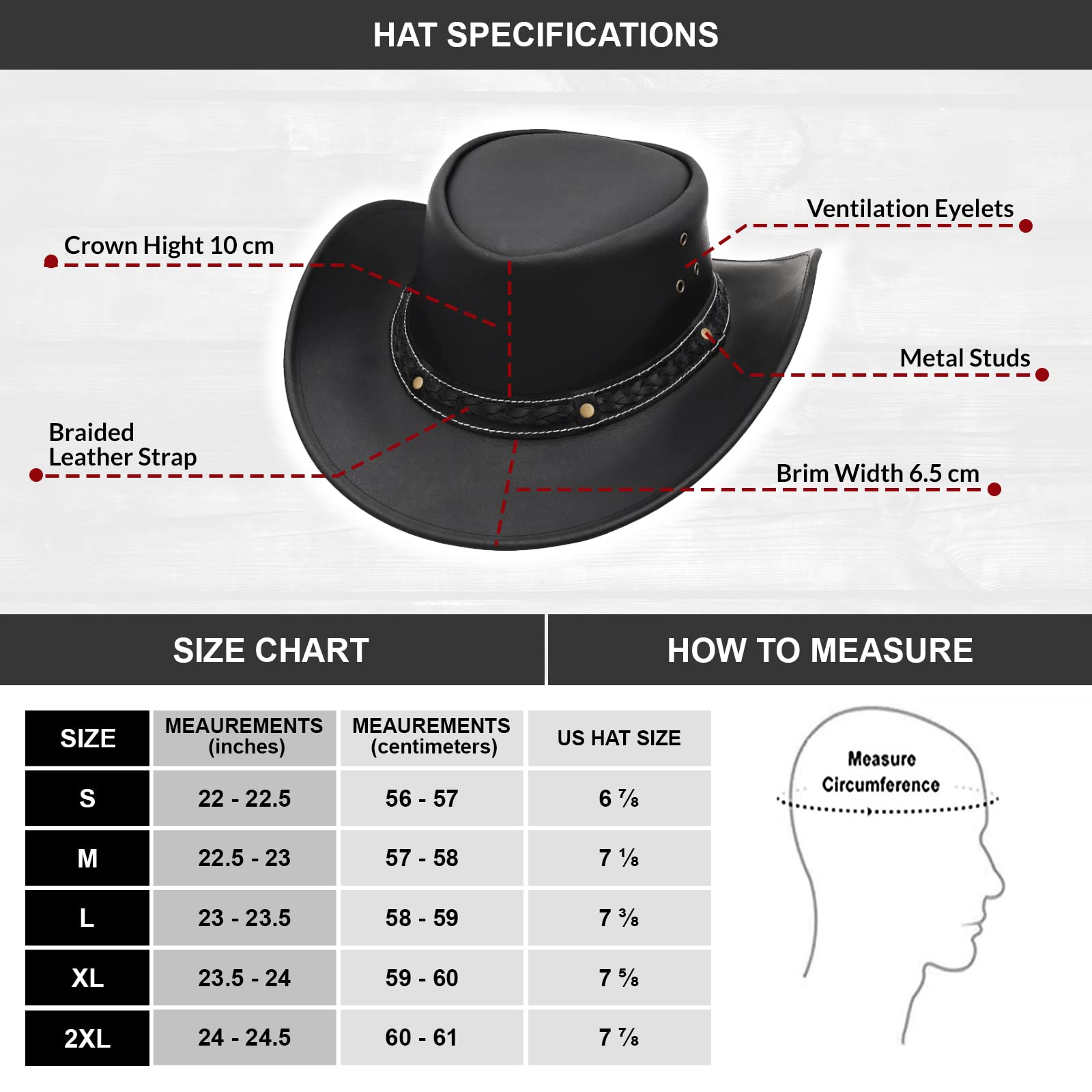 BRANDSLOCK Cowboy Hat for Men Women Lightweight Handcrafted Western Shapeable Wide Brim Durable Hat Black (XL)