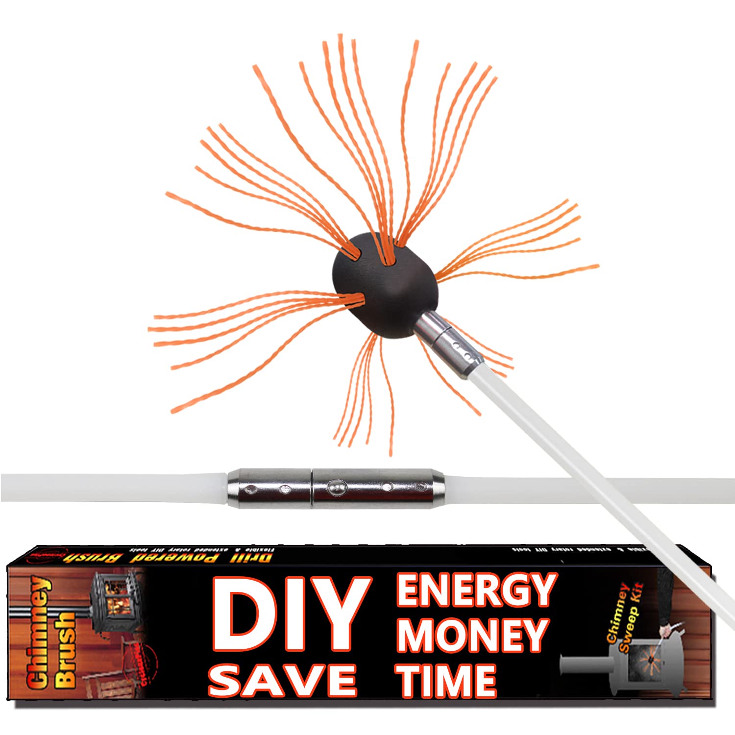 Chimney Sweep Kit, 33 Feet Chimney Brush, Powerful Chimney Cleaning Kit with 10 Flexible Rods, Premium Chimney Sweep Brush for Fireplace Flue, Durable Chimney Brush Kit System