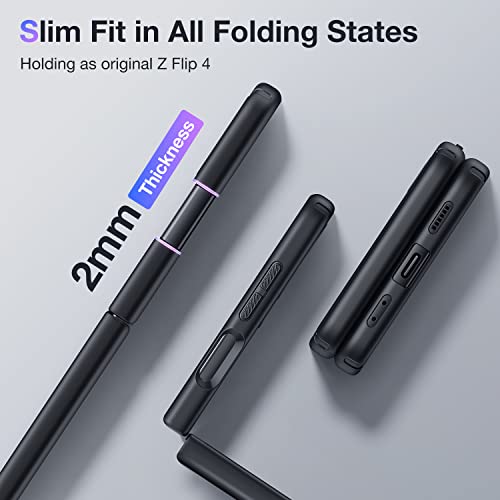 Humixx for Samsung Galaxy Z Flip 4 Case with 2X HD Lens Protector, [Mil-Grade Protection][Anti-Fingerprint] Translucent Matte Hard PC Back with Soft TPU Edge & Airbag Shock- Black