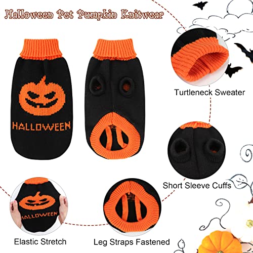 HUMLANJ 2 Packs Halloween Cat Sweater Turtleneck Knitted Pumpkin Sweaters for Cats Only Kitten Kitty Skull Sweater Warm Winter Knit Pullover Knitwear