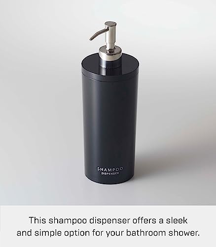 Yamazaki 2929 Tower Shampoo Dispenser Contemporary Bottle Pump for Shower, Round, Black & Silver
