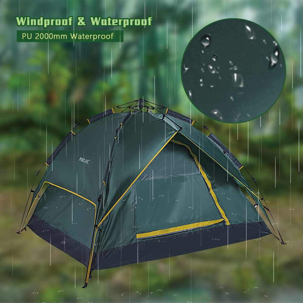 Camping Draw Rope Tent 3-4 Person Double Layer Waterproof Pop Up Quick Setup Family Outdoor Tents UV Protection with Carry Bag
