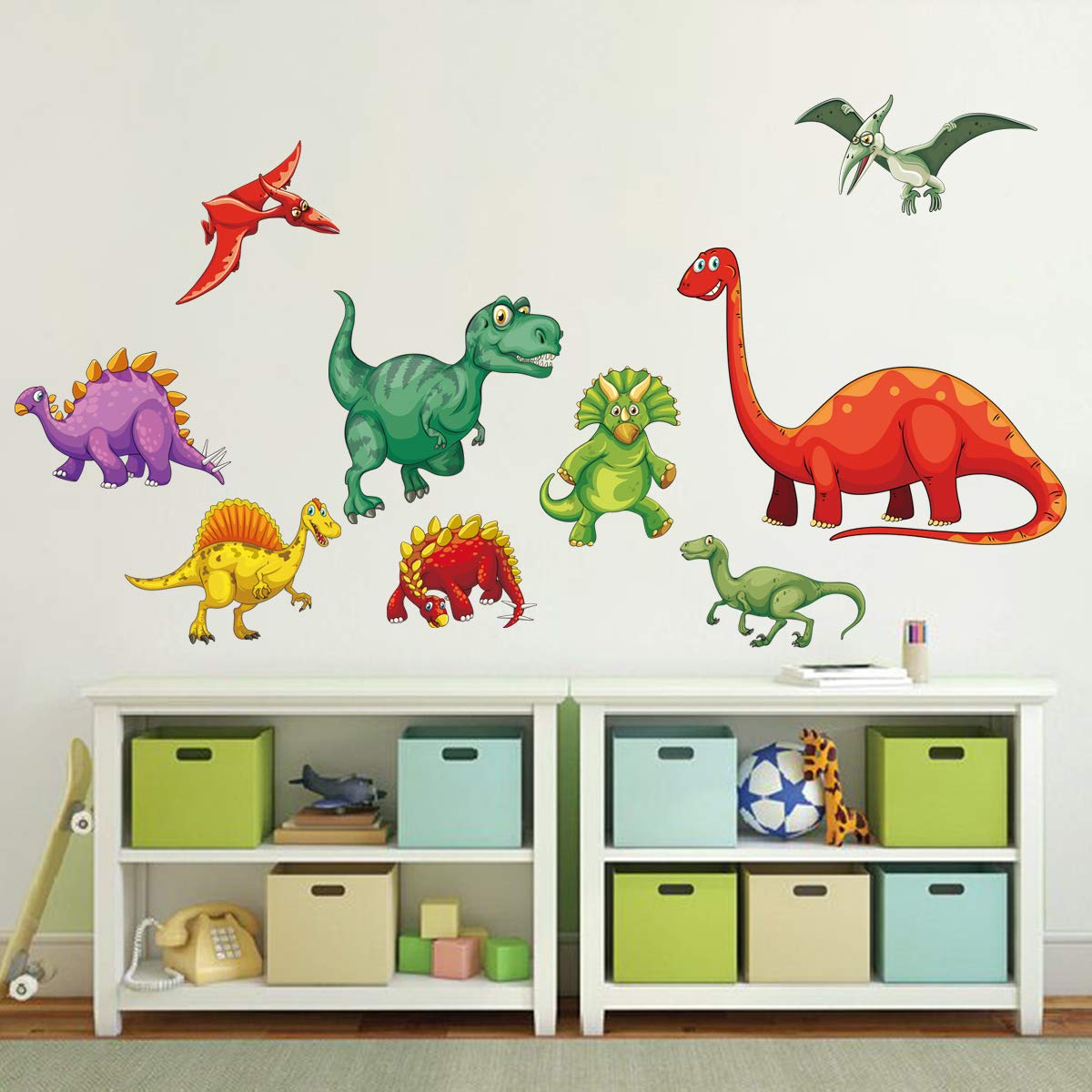 decalmile Colorful Dinosaur Wall Stickers Kids Wall Decals Baby Nursery Childrens Bedroom Wall Decor