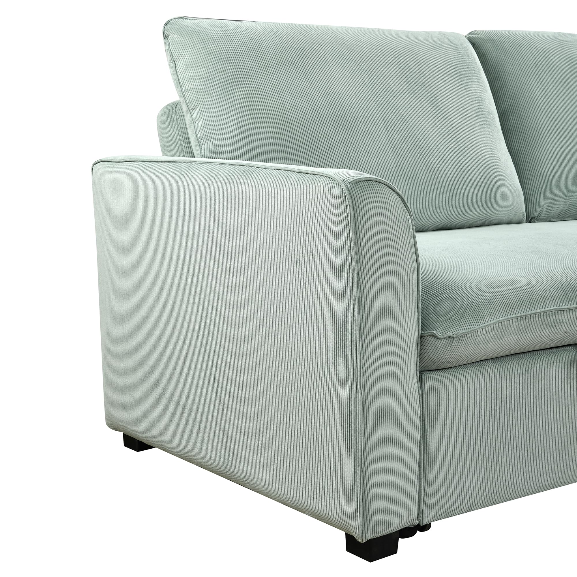 Familymill 78'' Modern Corduroy Fabric Convertible Sleeper Sofa Bed, 3-in-1 Pull Out Couch Bed with Reclining Backrest for Living Room/Apartment/Office (Light Green)