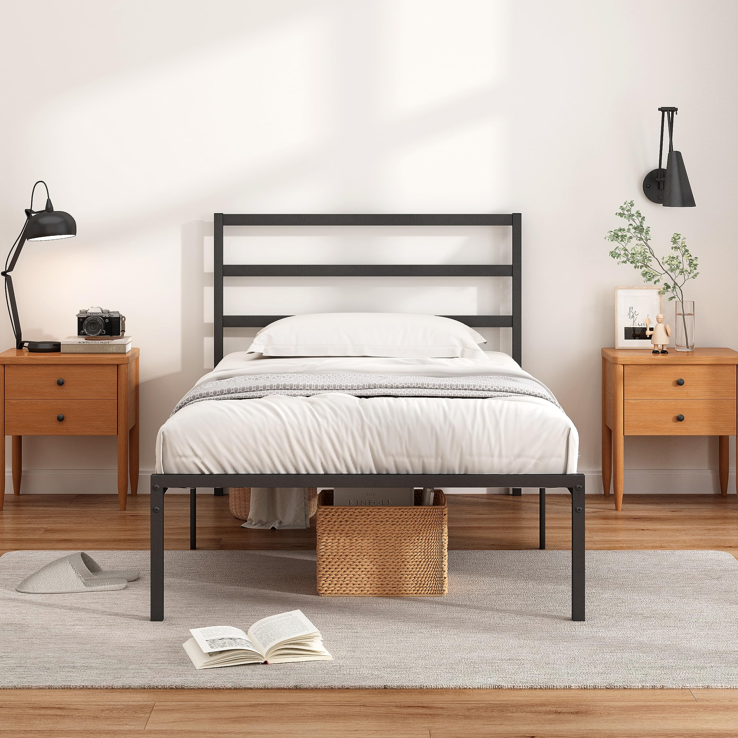 Closadin Full Size Platform Bed Frame with Headboard,Sturdy Heavy Duty Metal Slats Support for Mattress,No Box Spring Needed,Easy to Assemble,Black