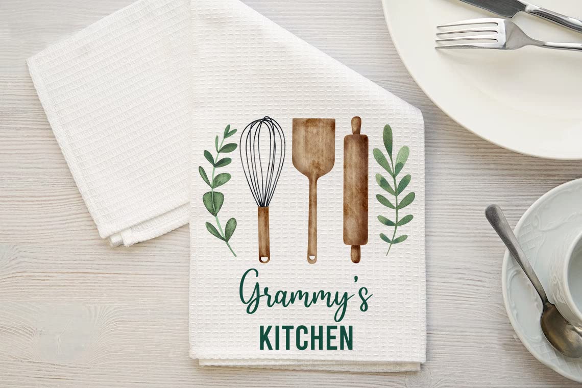 DiandDesignGift Grammy's Kitchen Towel - Tea Towel Kitchen Decor - Grammy's Kitchen Soft and Absorbent Kitchen Tea Towel - Decorations House Towel - Kitchen Dish Towel Grammy's Birthday Gift