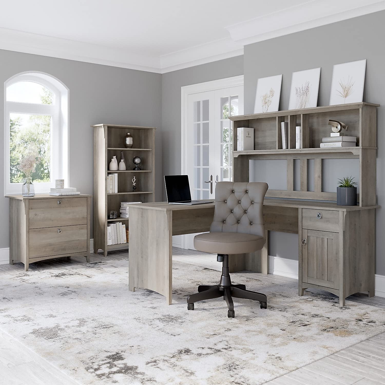 Bush Furniture Salinas Hutch, Desk Attachment with Shelf Storage for Home Office, 60W, Driftwood Gray
