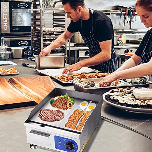 WeChef 14" Electric Countertop Griddle Stainless Steel Adjustable Temp Control Commercial Restaurant Grill 1500W