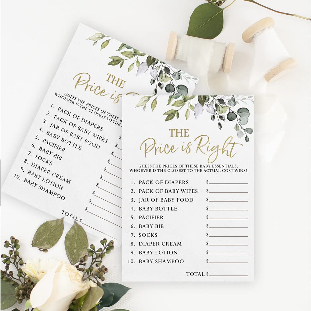 Printed Party Baby Shower Games for Boy or Girl β 4 Games and Activities, Botanical Greenery Theme, 30 Guests