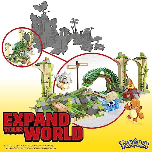 Bundle of MEGA Pokémon Jungle Ruins, Cubone Charmander Omanyte, with 464 Pieces + MEGA Pokémon Kanto Region Team with 130 Pieces, 4 Poseable Characters